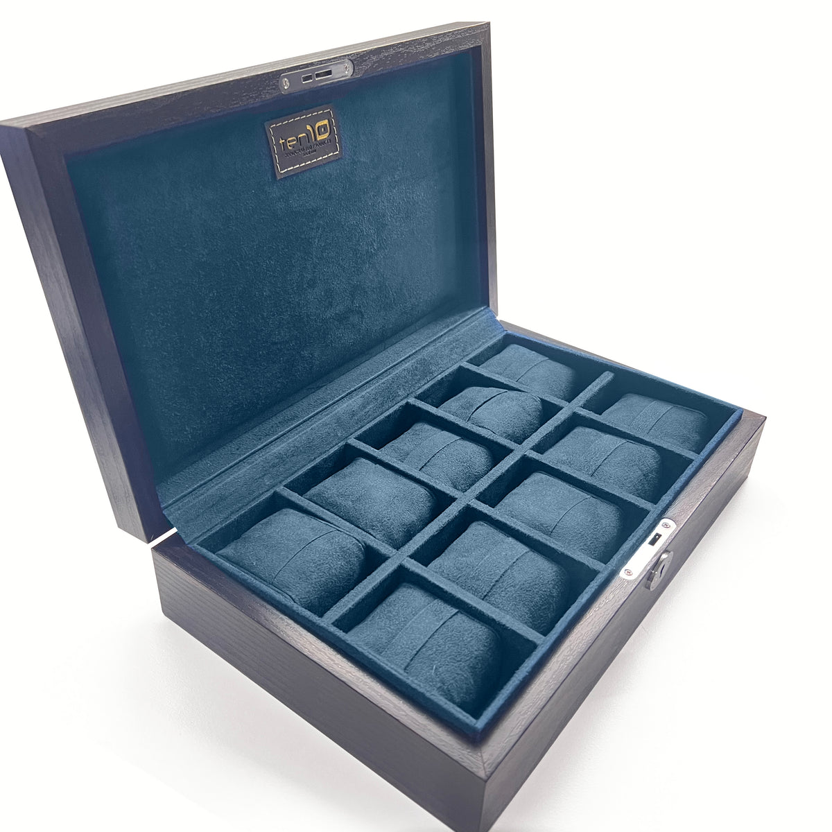 Ten10 ASPEN Elite Watch Box for 10 Watches (Black Exterior & Blue Inte ...